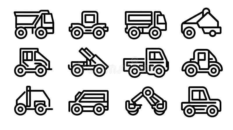 Collection of Various Construction Vehicle Icons Stock Illustration ...