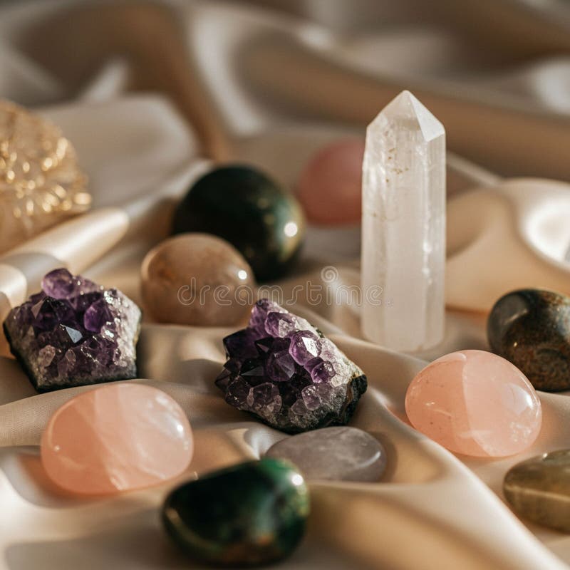 A Collection of Various Crystals and Gemstones Arranged on Soft, Cream ...