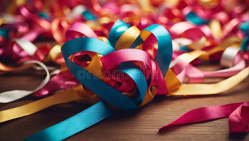 A Collection of Various Curled Ribbons of Unique Color Entangled with ...