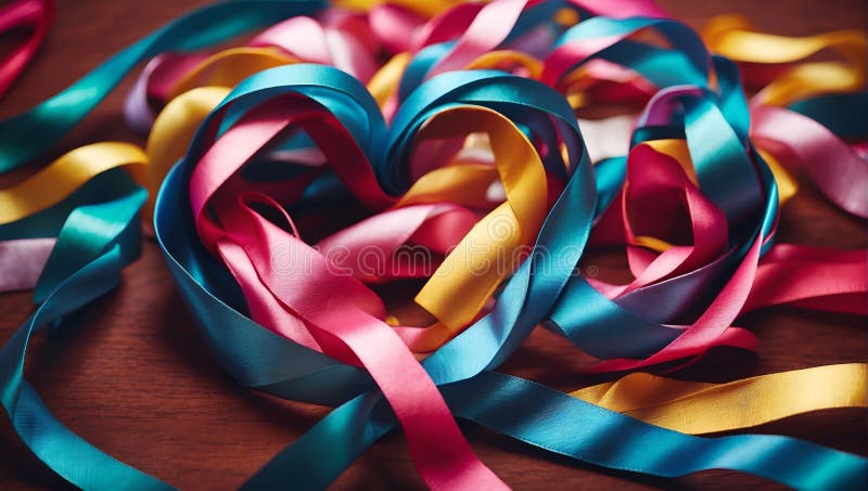 A Collection of Various Curled Ribbons of Unique Color Entangled with ...