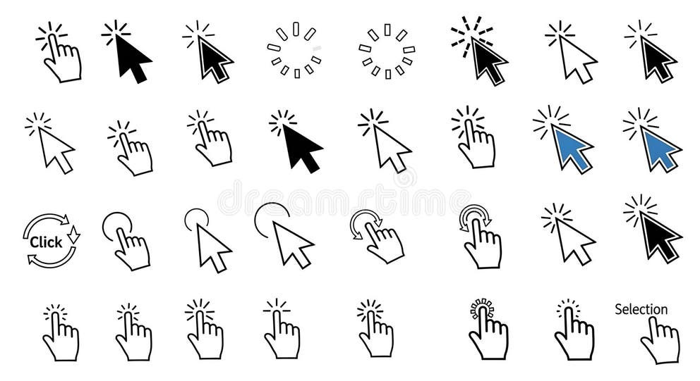 A Collection of Various Cursor and Pointer Icons in Different Styles ...