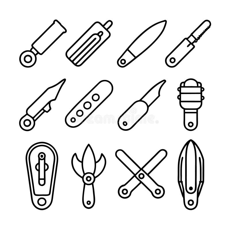 Collection of Various Cutting Tools Represented in Outline Format Stock ...