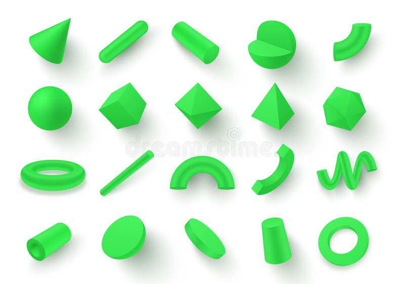 Collection of Various 3d Green Geometric Shapes Vector Illustration in ...