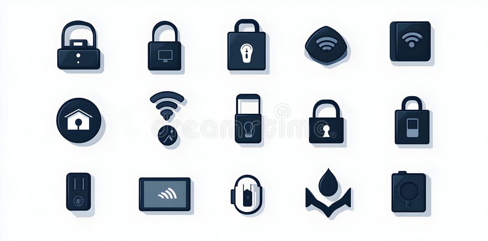Collection of Various Dark Icons Featuring Locks and Security Symbols ...