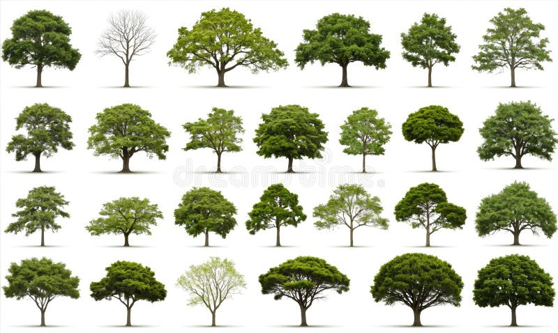 Collection of Various Deciduous Trees Isolated on White Background ...