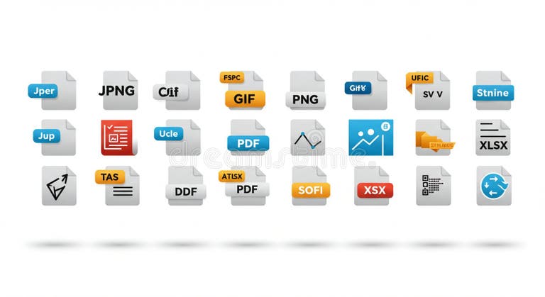 A Collection of Various Digital File Icons Arranged in Four Rows. Each ...