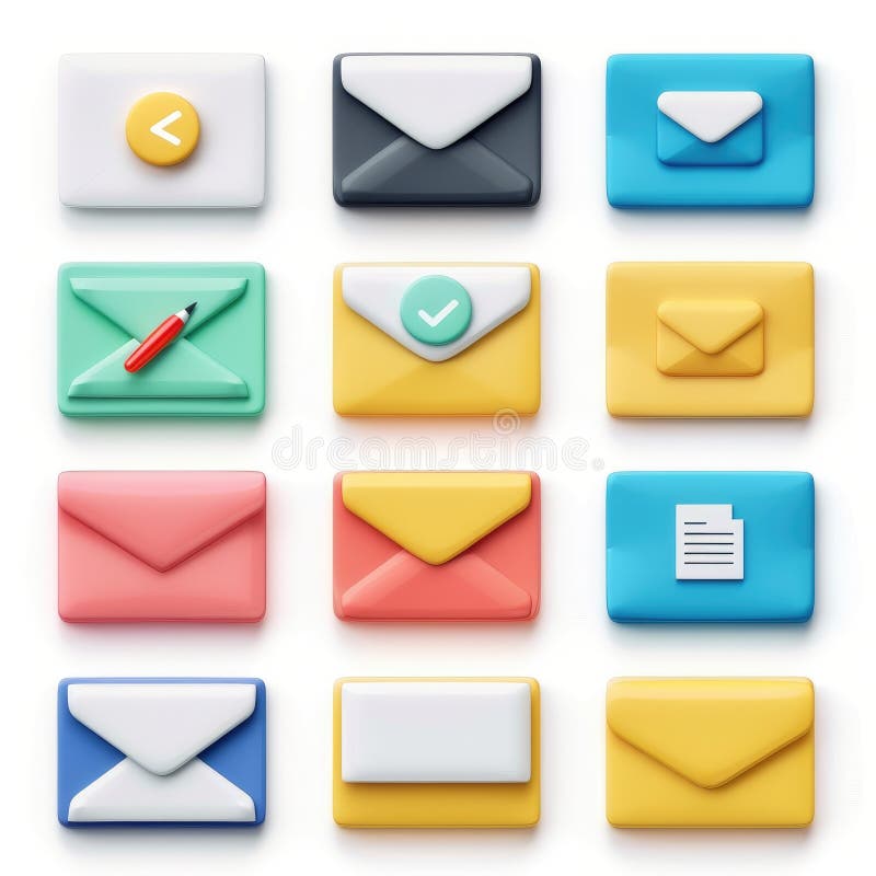 Colorful 3D Mail Icons Set: Communication and Messaging App Design ...