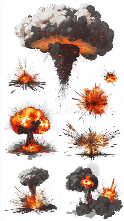A Set of Illustrations of Explosions. Stock Illustration - Illustration ...