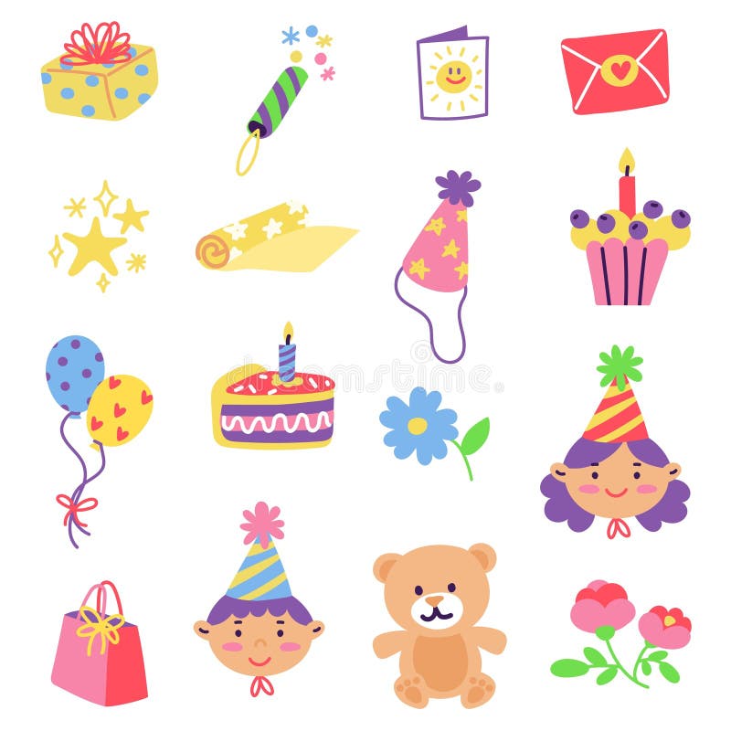A Collection of Various Festive Elements for a Birthday Party. a Set of ...
