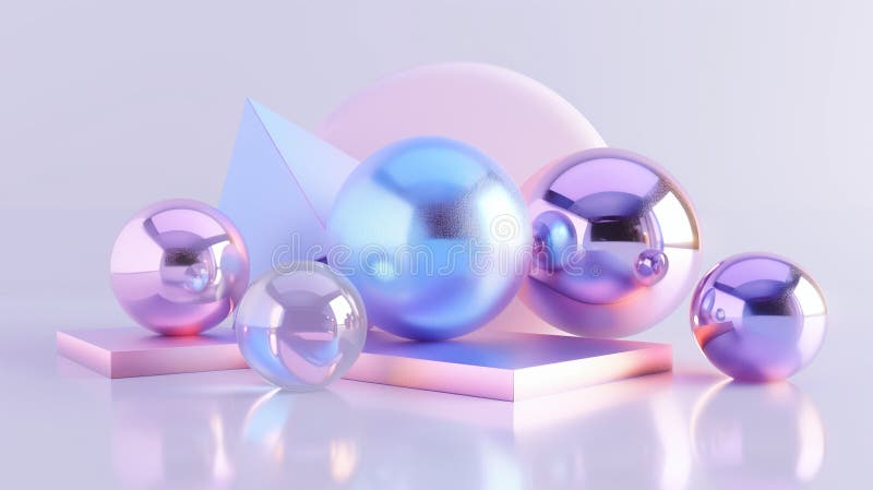 Abstract Arrangement of Geometric Shapes Including Spheres, Cubes, and ...