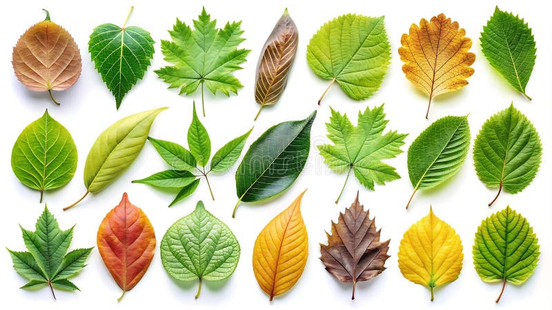 Collection of Various Green Leaves on White Background - Assorted Leaf ...