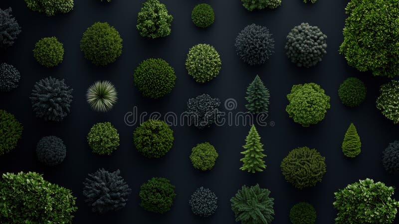 A Collection of Various Green Trees and Shrubs Arranged in a Grid-like ...