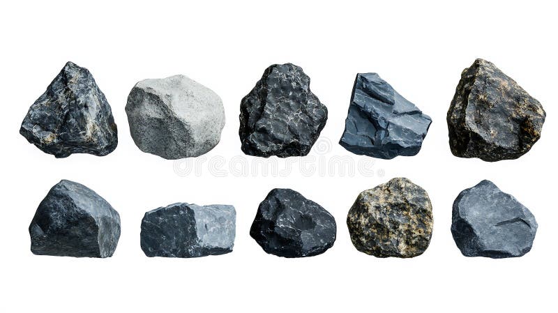Collection of Various Grey and Black Rocks Isolated on White Background ...