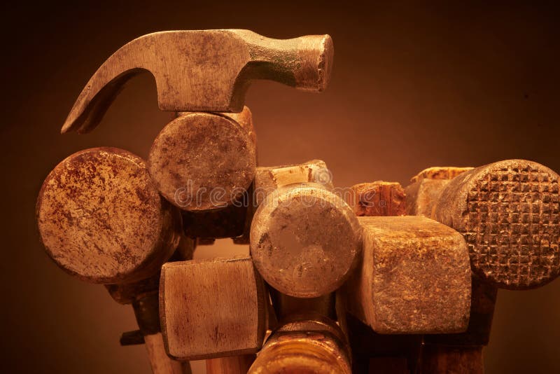 Collection of Various Hammer Heads Stock Image - Image of overworked ...