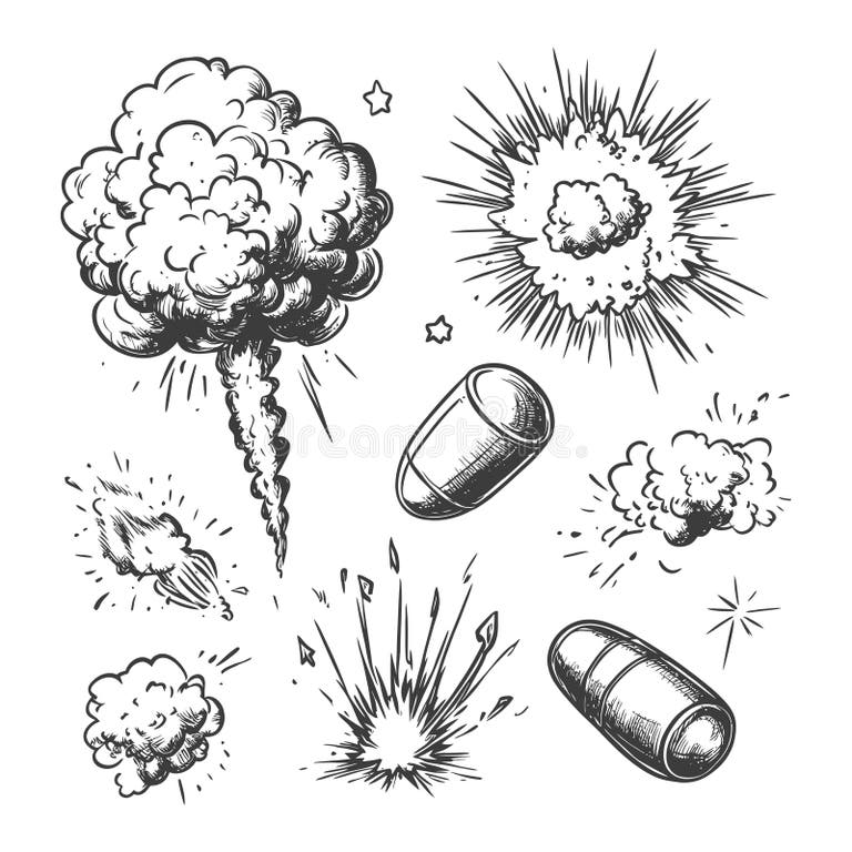 Hand-drawn Explosions and Fire Effects: Comic Book Style Illustrations ...