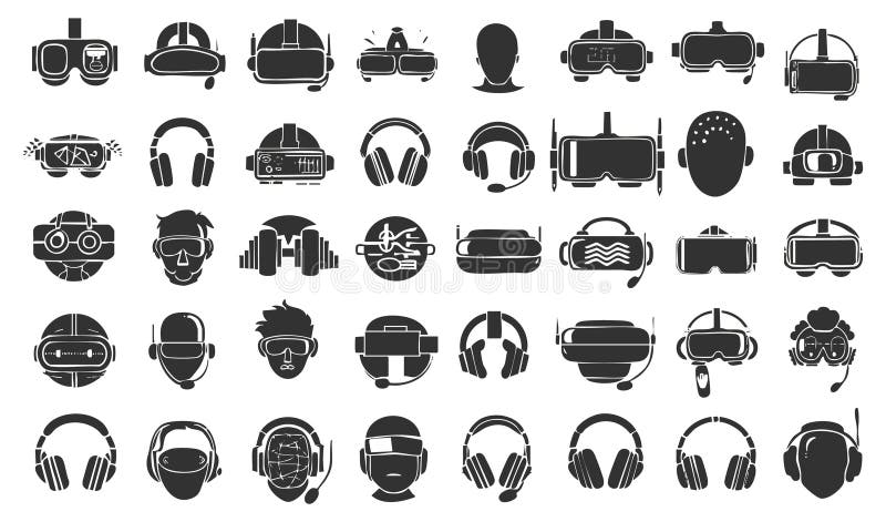 Collection of Various Headset Icons Representing Audio and Virtual ...