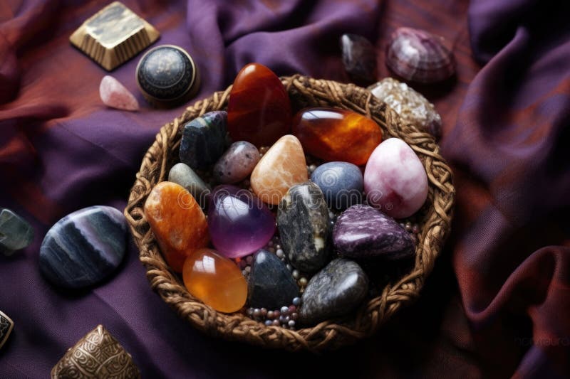 Collection of Various Healing Stones on Wool Fabric Stock Photo - Image ...