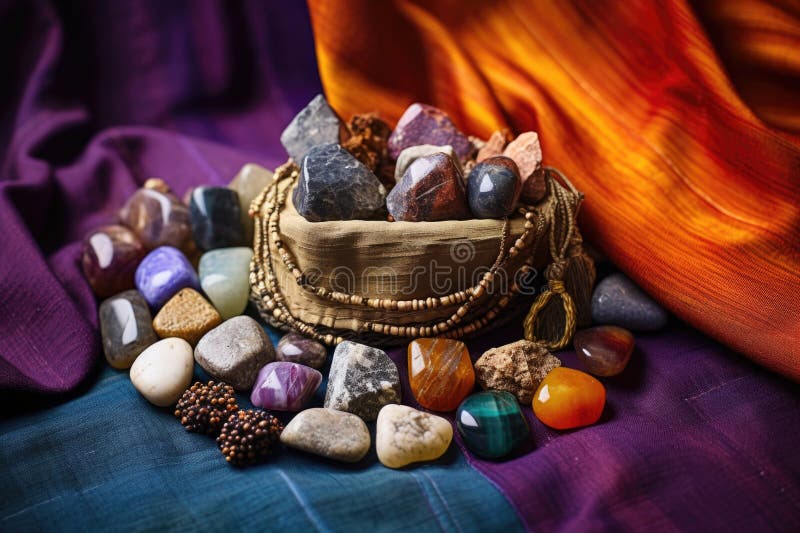 Collection of Various Healing Stones on Wool Fabric Stock Image - Image ...