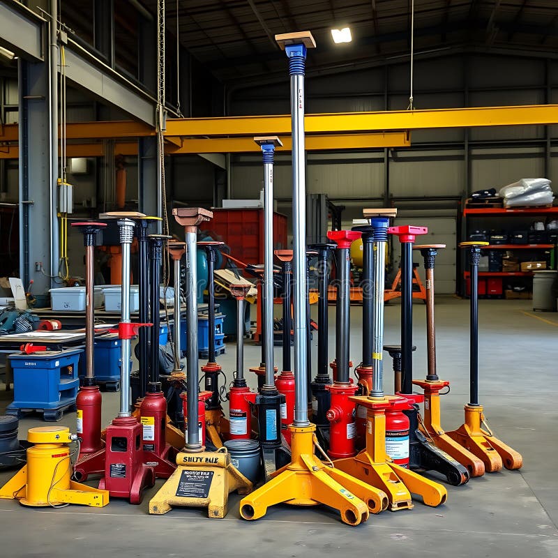 A Collection of Various Hydraulic Jacks and Lifting Equipment in an ...