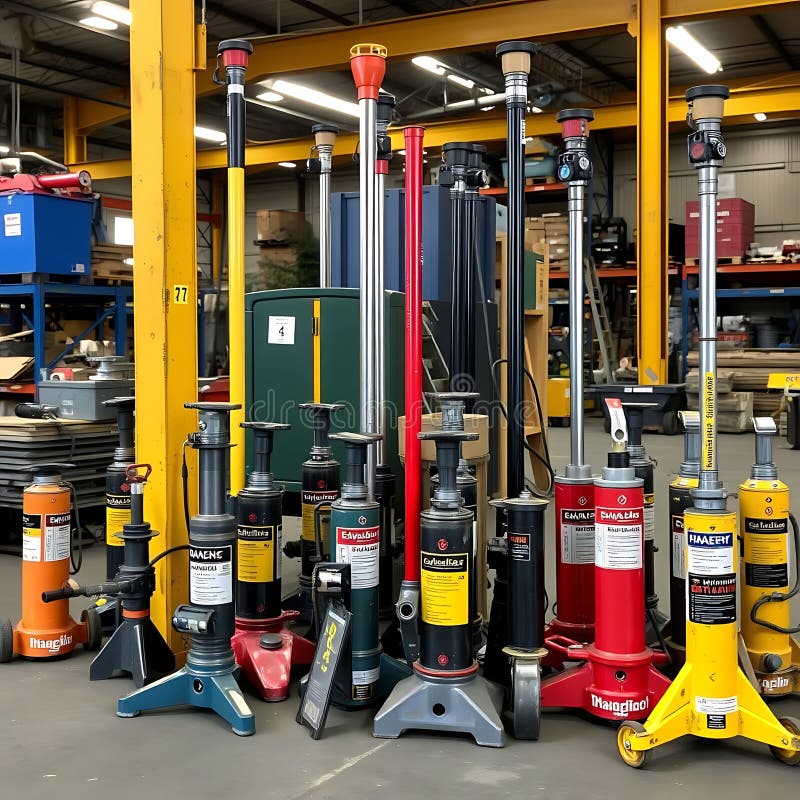 A Collection of Various Hydraulic Jacks and Lifting Equipment in an ...