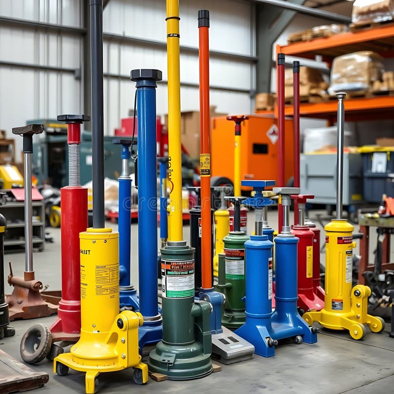 A Collection of Various Hydraulic Jacks and Lifting Equipment in an ...
