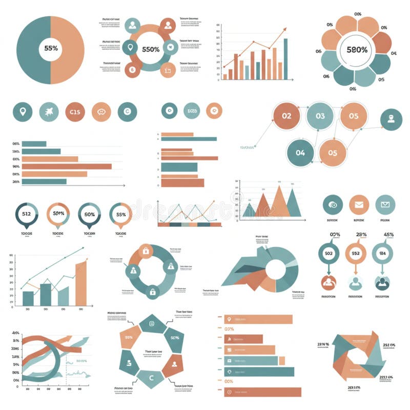 Infographic Featuring Colorful Emoticon Characters Alongside Various Charts and Graphs. Stock ...