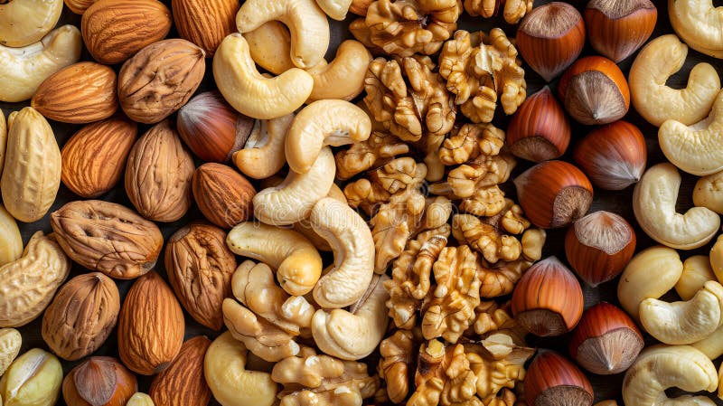 Groups of Organic Nuts Background. Healthy Food Eating Concept. Stock ...