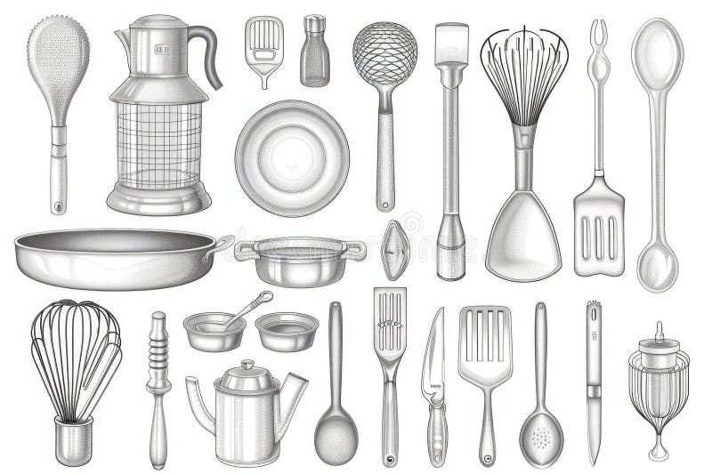 Collection of Various Kitchen Utensils and Cooking Tools, Suitable for ...
