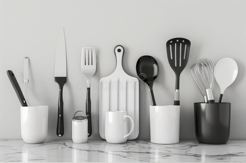 A Collection of Various Kitchen Utensils Placed on a Countertop Stock ...