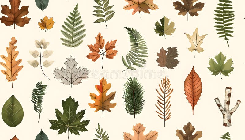 A Collection of Various Leaves Illustrated in Different Colors and ...