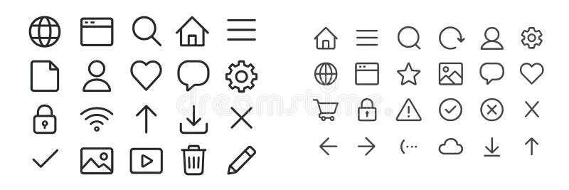 Collection of Various Line Icons Representing Different Web and ...
