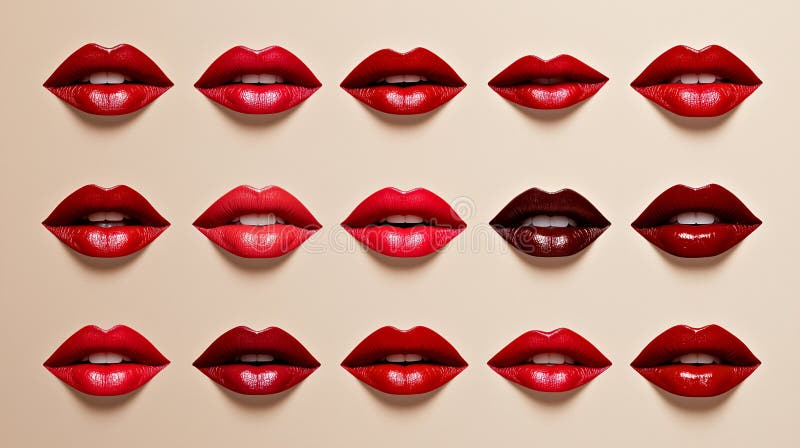Collection of Various Lipstick Shades on Lips Displayed in a Grid ...