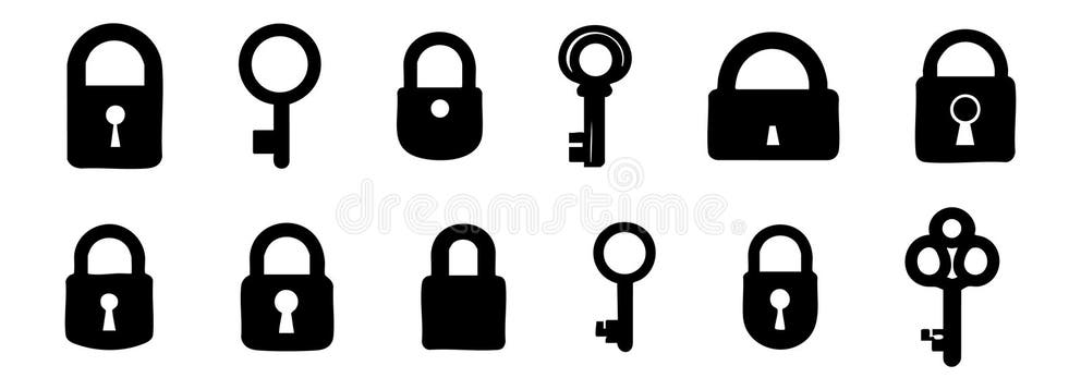 A Collection of Various Lock and Key Icons, Representing Security ...