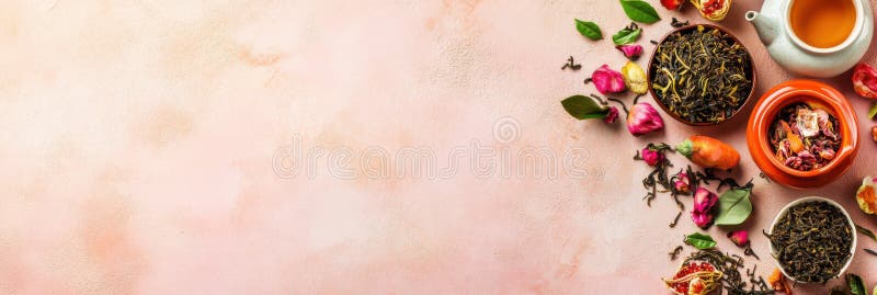 Selection of Teas and Accessories Displayed Flat Lay on a Neutral ...