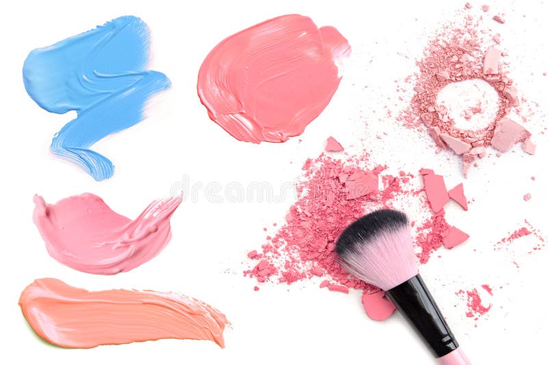 Collection of Various Make Up Powder Samples on White Background. Each ...