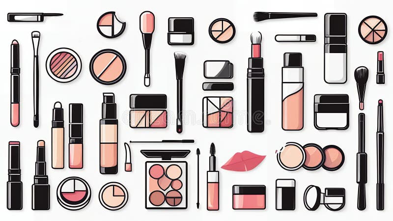 A Collection of Various Makeup Products Including Brushes Lipsticks and ...