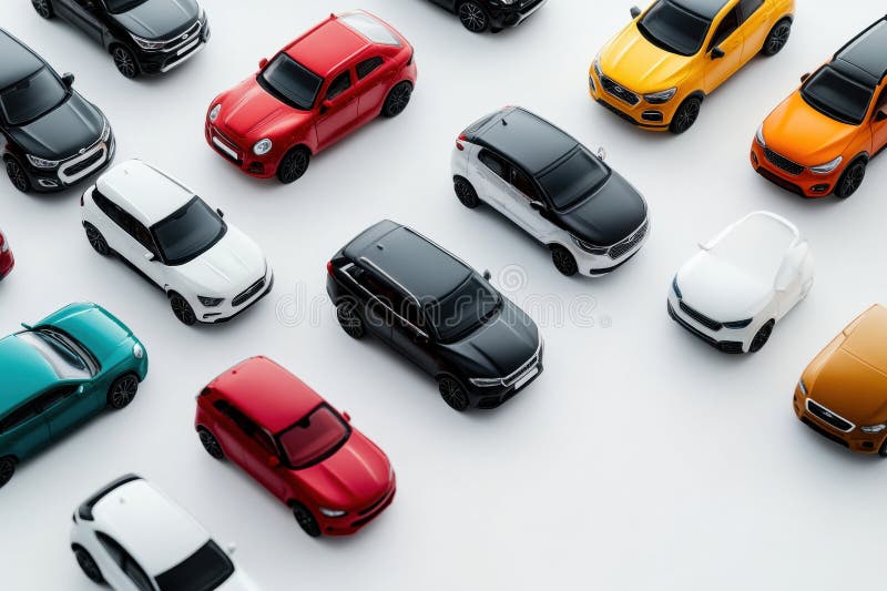 A Collection of Various Miniature Car Models Displayed on a White ...
