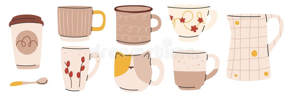 Collection of Various Modern Cups.Beige Tableware Stock Vector ...