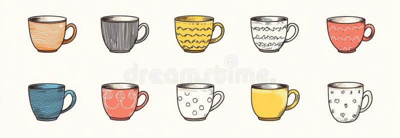 A Collection of Various Modern Cups Decorated with Design Elements. a ...