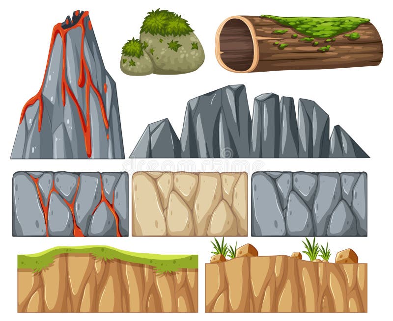 Various Natural Landscape Elements Stock Vector - Illustration of rocks ...