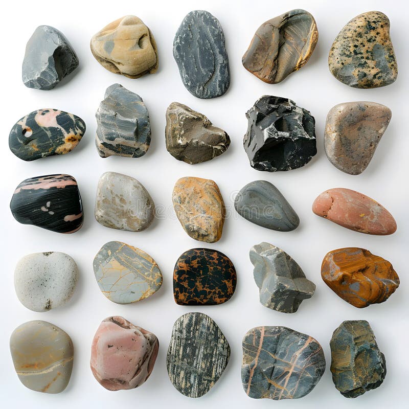 A Diverse Collection of Rocks Displayed in a Square Formation on a ...