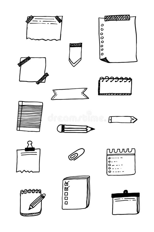 Collection of Various Note Papers. Hand Drawn Doodle Notepaper for ...