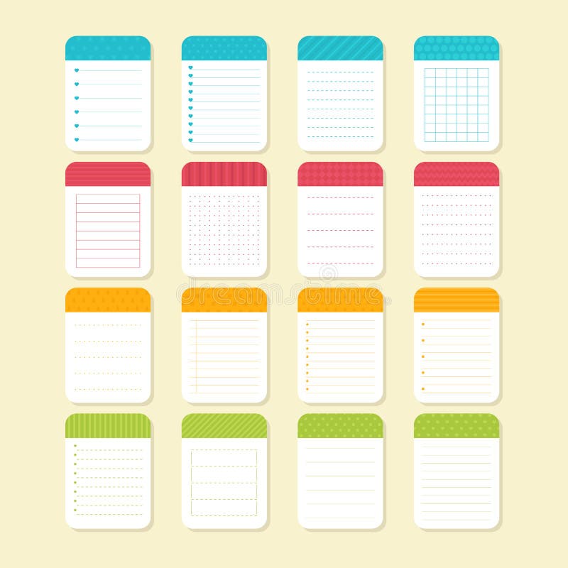 Collection of Various Note Papers. Template Notepad Design Stock Vector ...