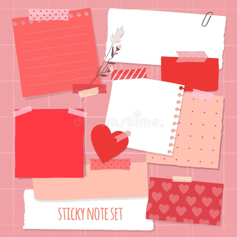 Collection Of Various Notes Paper For Valentine Card. Red And Pink ...