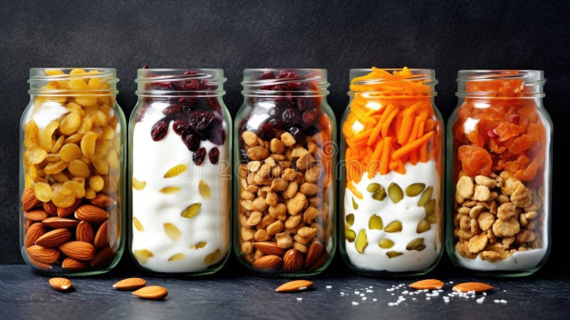 Collection of Various Nuts Stored in Glass Jars. Ideal for Food-related ...