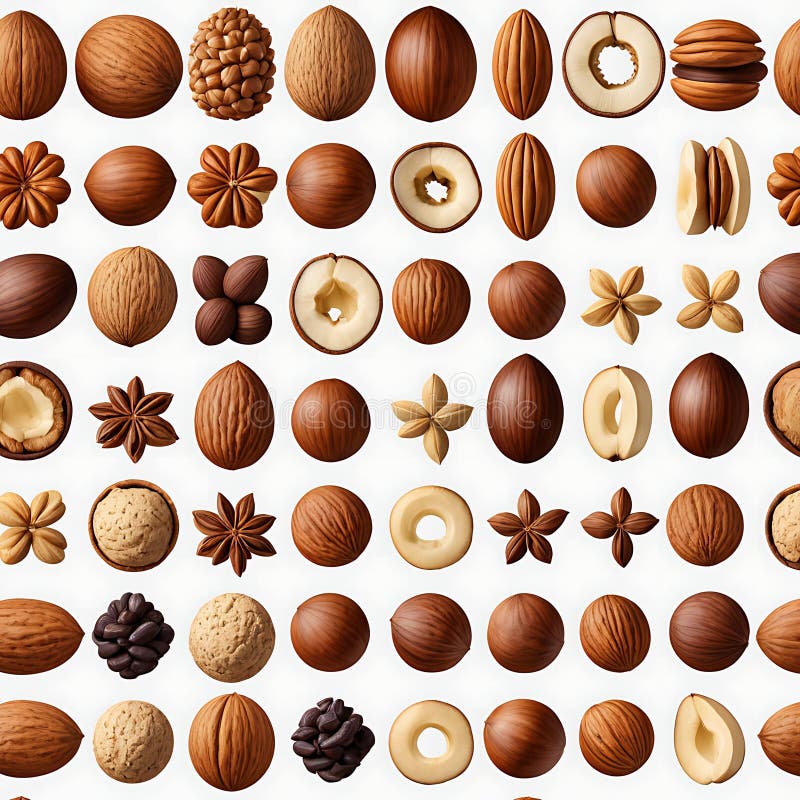 A Collection of Various Nuts and Their Empty Shells are Scattered on a ...