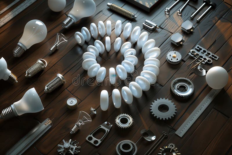 A Collection of Various Objects, Including a Light Bulb, a Screw, and a ...