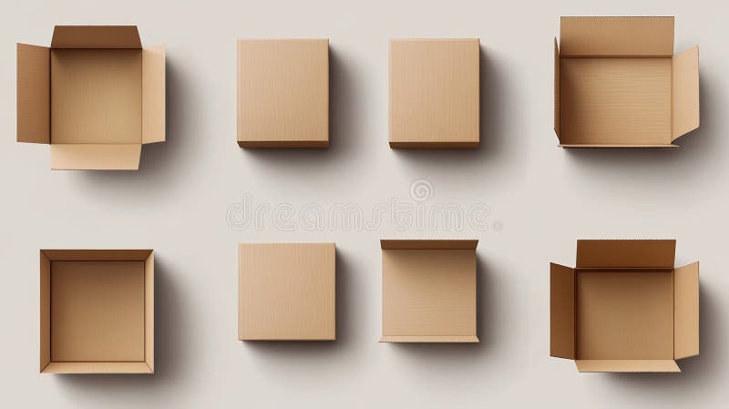 A Collection of Various Opened and Closed Cardboard Boxes Arranged in a ...