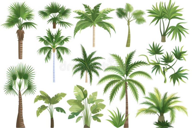 Collection of Various Palm Tree Illustrations Showcasing Different ...