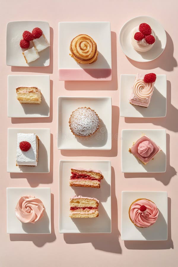 Pastries and Desserts on Plates Stock Photo - Image of delicious ...